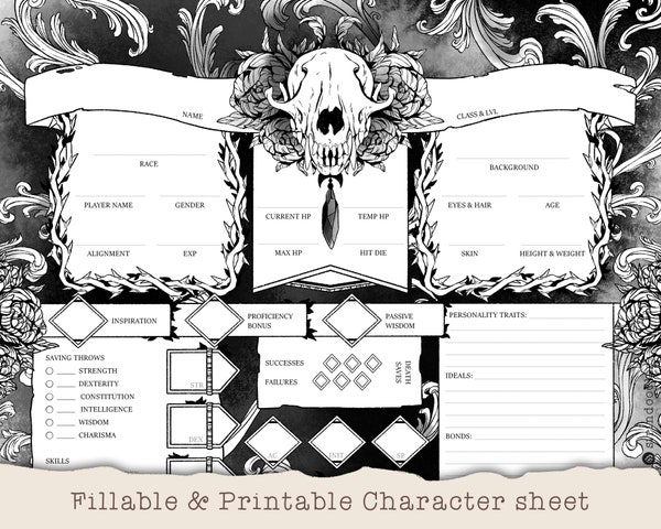 Gothic Vibes Character Sheet D&D 5e - Etsy Canada
