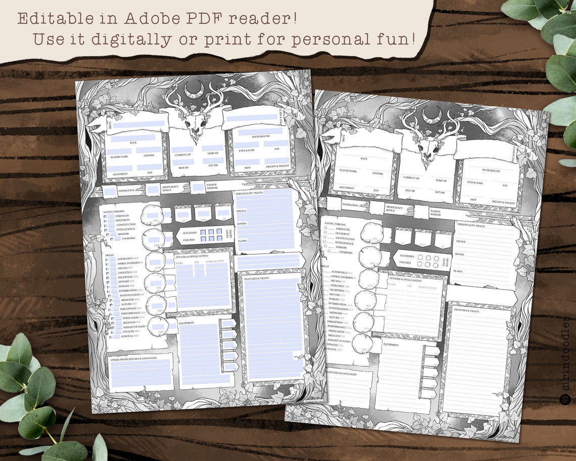 D&D Character Sheet Nature Magic Custom Character Sheets - Etsy Canada