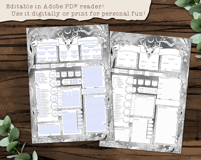 D&D Character Sheet Nature Magic Custom Character Sheets - Etsy Canada