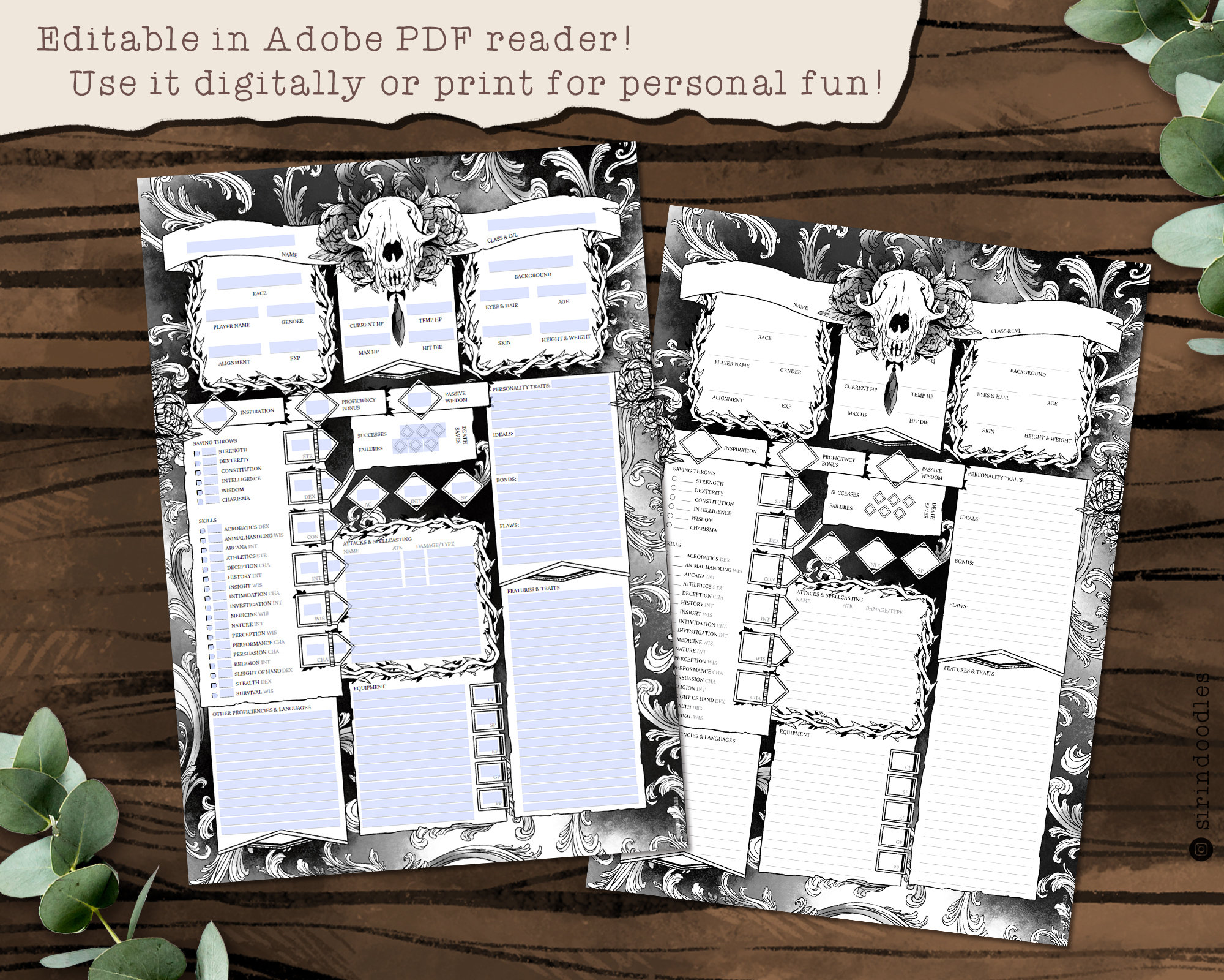 D&D Character Sheet Fox Magic Custom Character Sheets - Etsy UK