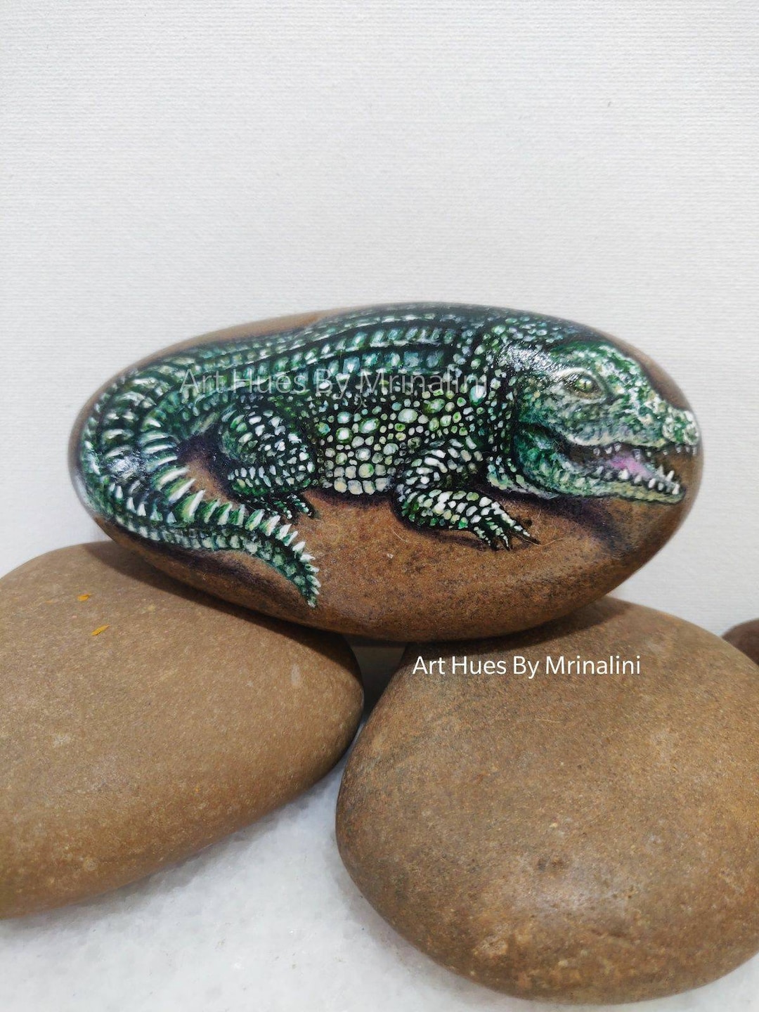 Alligator Painted Rock, Quirky Paperweight, Reptile Decor, Nature ...