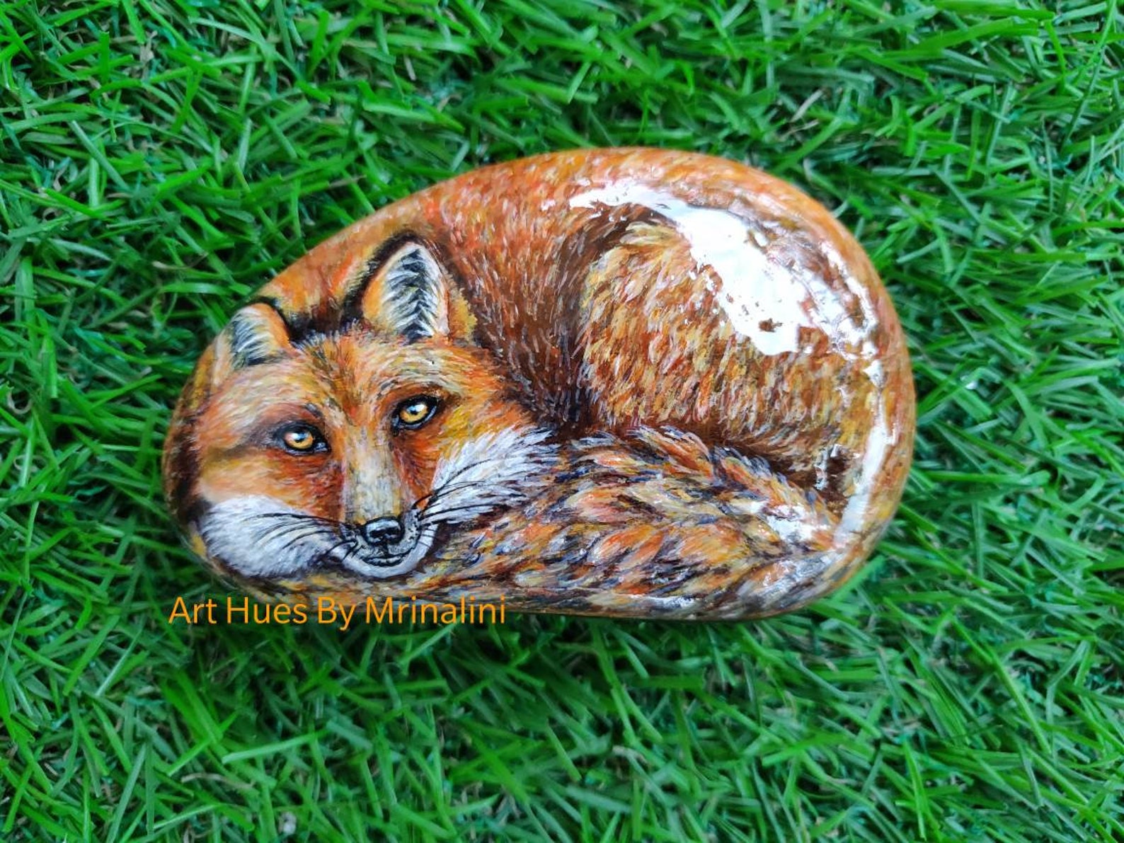 Hand-painted Fox Rock: Realistic Wildlife Art, Forest Decor, Fox Gifts ...