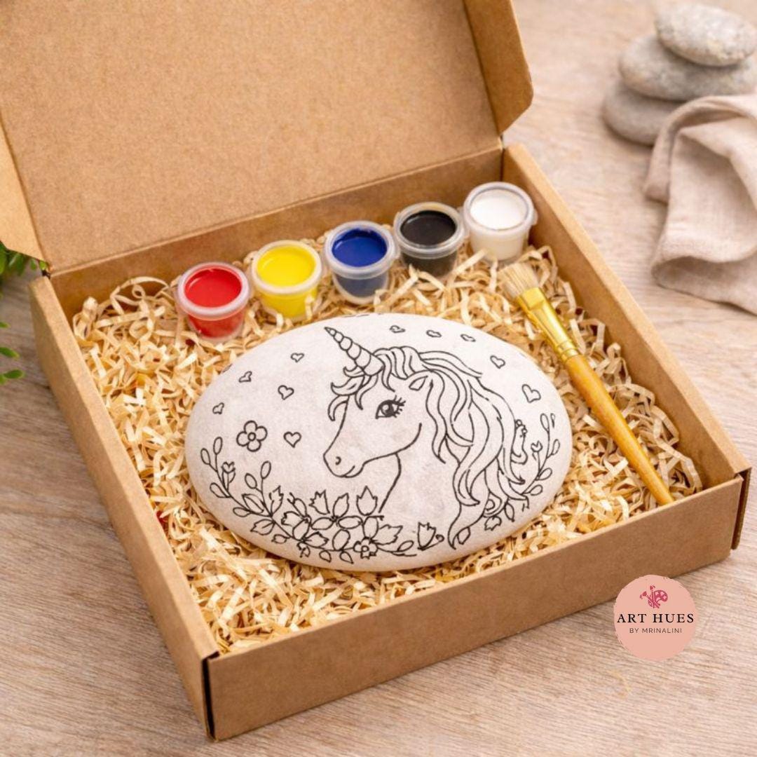 DIY Paint-a-pebble Kit • Hand-drawn Unicorn, Dinosaur Pebble Art ...