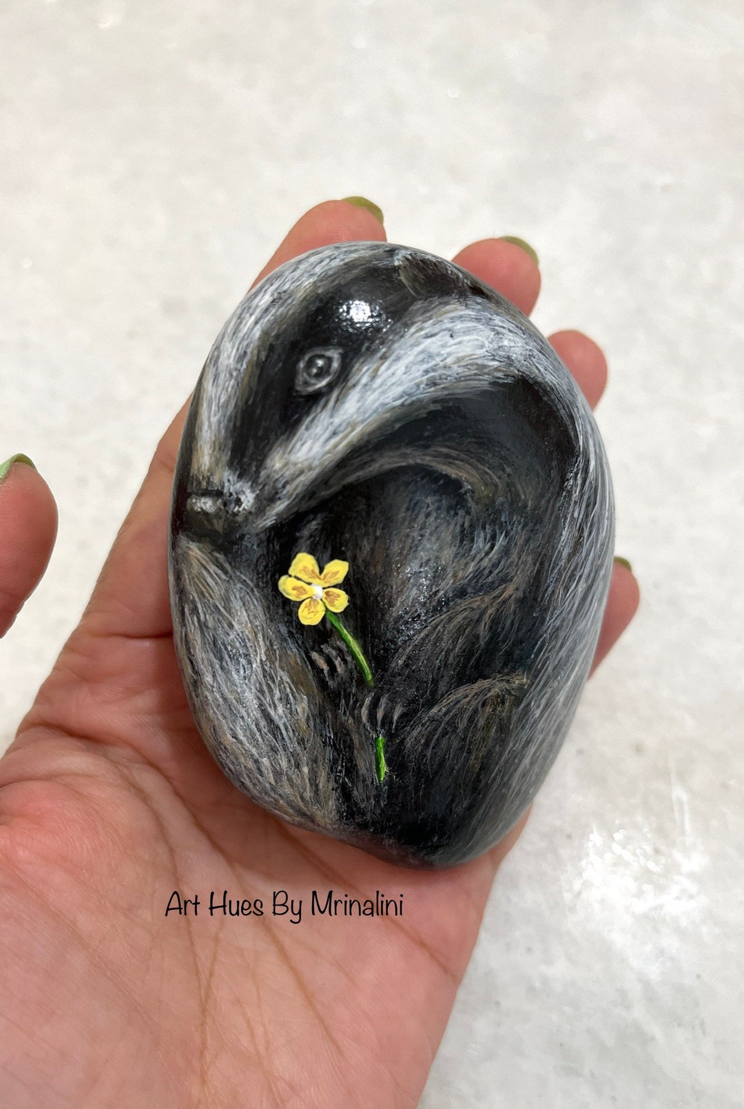 Hand-painted Badger Stone Art: Wildlife Animal Decor - Etsy