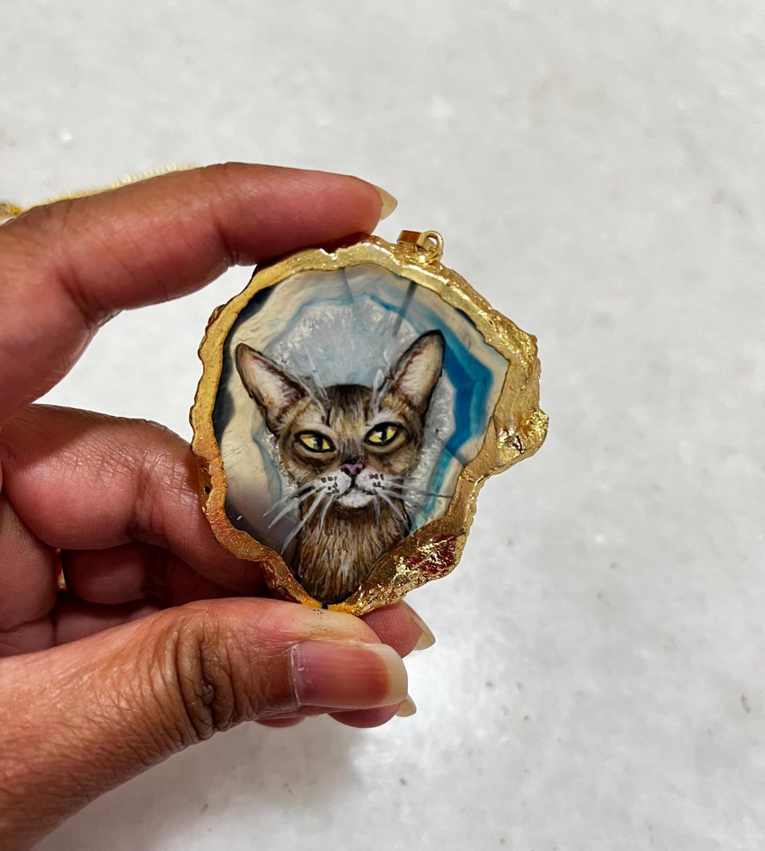 Custom Cat Portrait Pendant, Beautiful Agate Necklace, Hand Painted ...