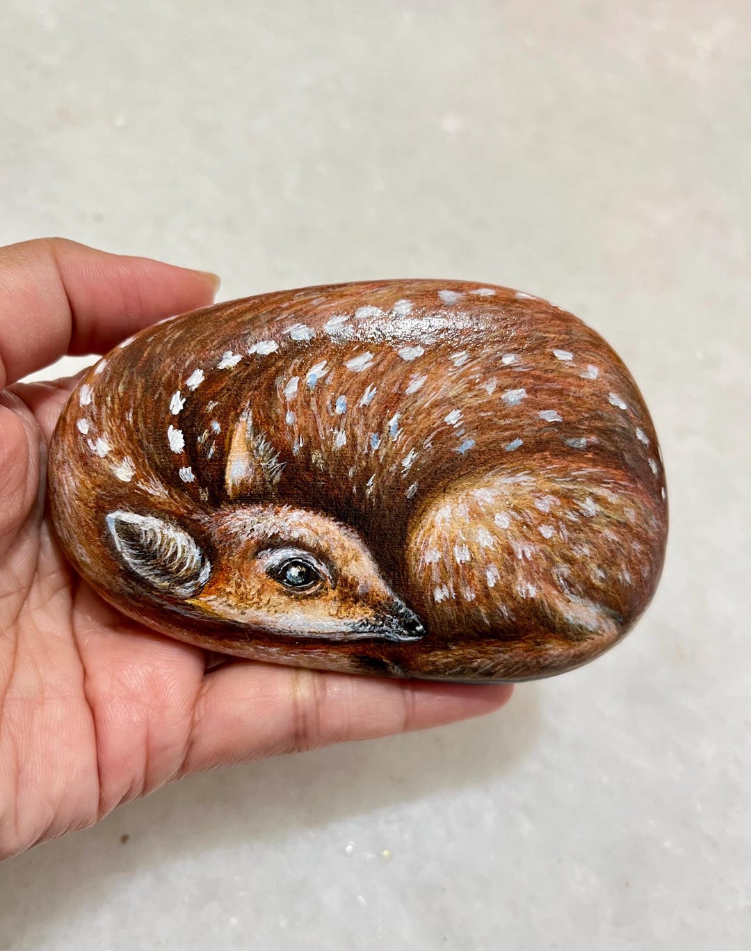 Fawn Painted Stone: Realistic Animal Rock Art, Woodland Decor - Etsy