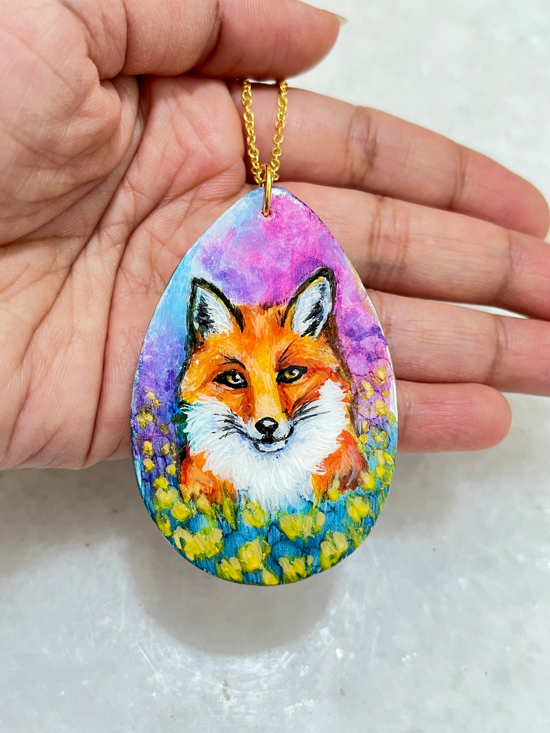 Red Fox Hand Painted Necklace Pendant Cute Bunny Jewellery - Etsy