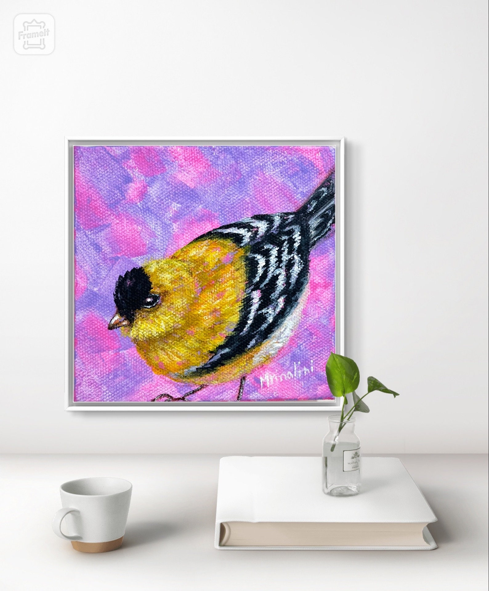 Original Fun Bird Painting Set of 4, Colorful Art for Home, Robin Bird ...