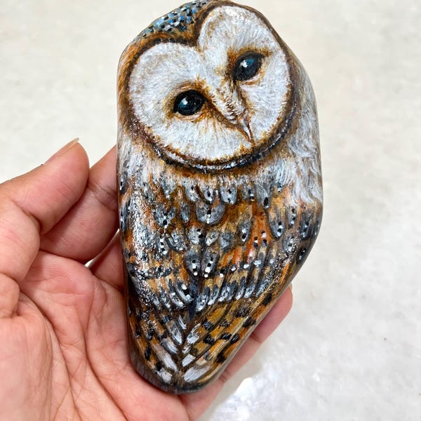 Painted Owl Rock - Etsy
