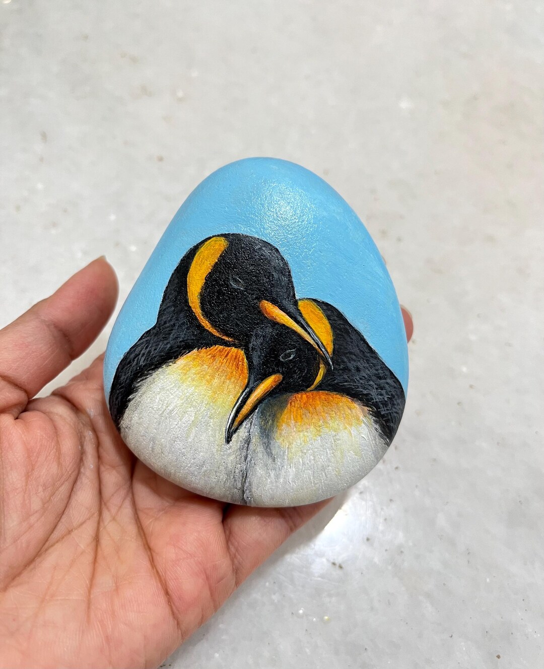King Penguin Couple Hand-painted Pebble | Custom Valentine’s Day Gift ...