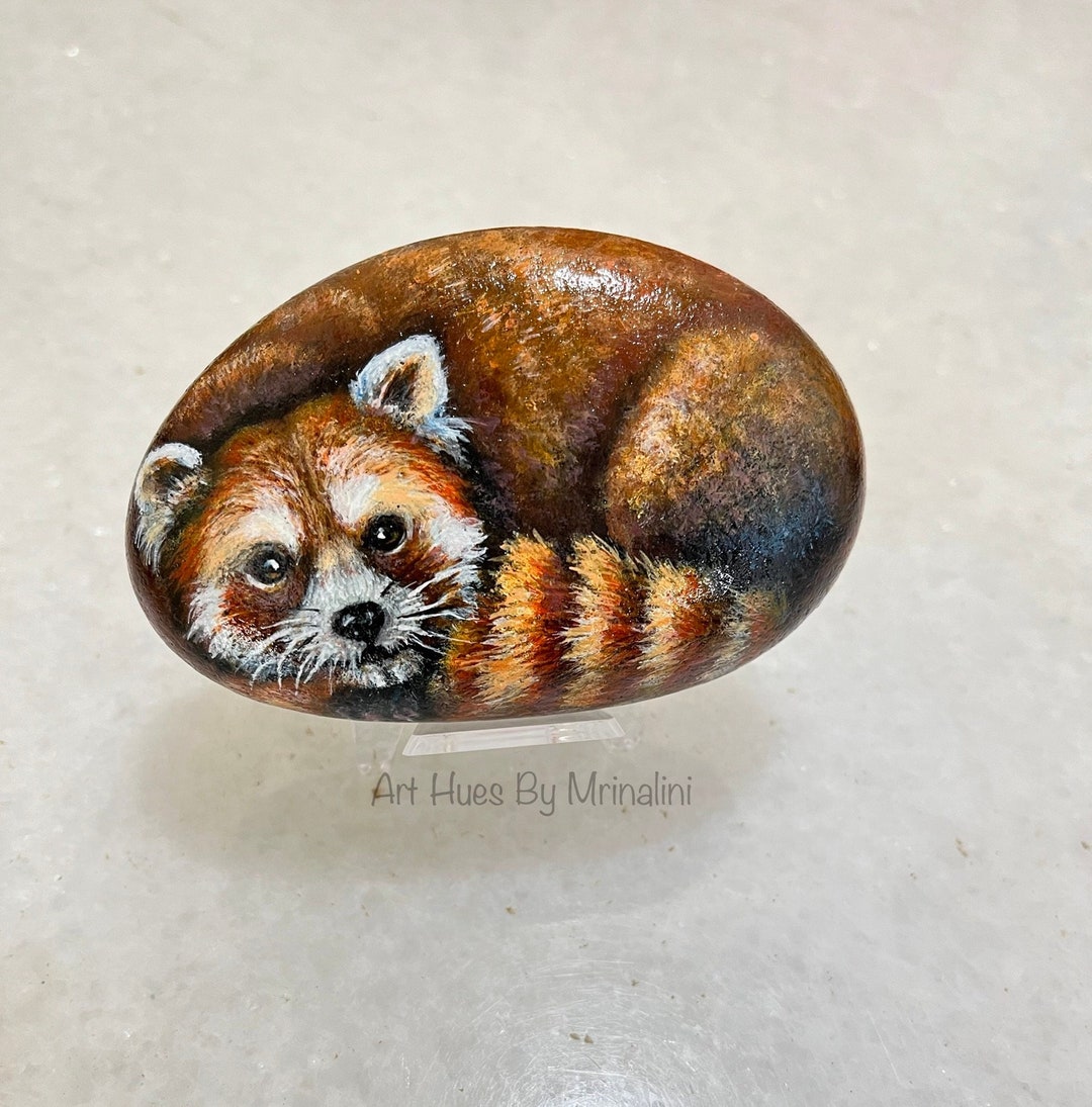 Red Panda Painted Rock, Original Red Pan Painting, Wildlife Decorative ...