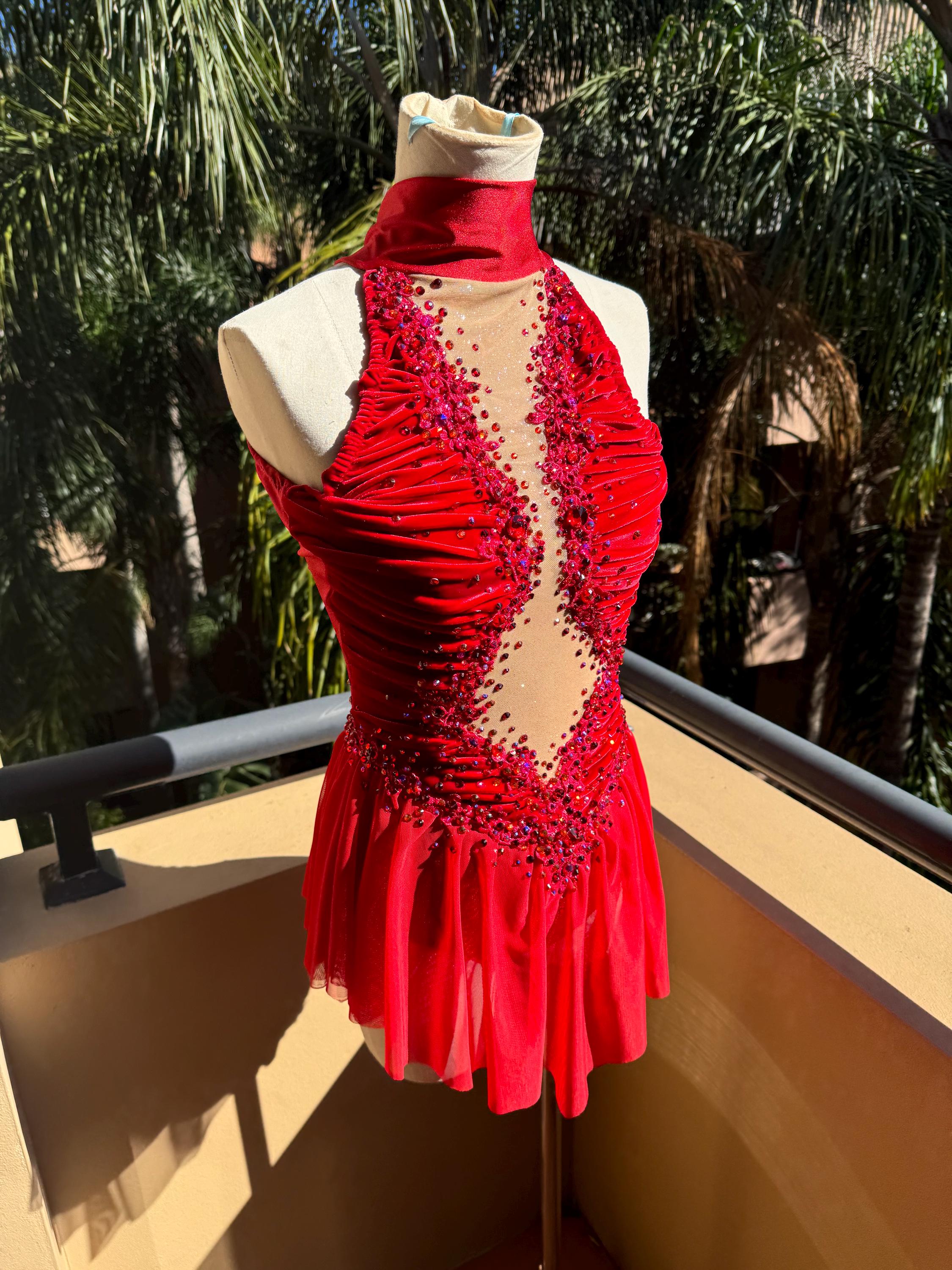 Red Velvet Leotard With Mesh Skirt Circus Performance Staker Ice Skater ...