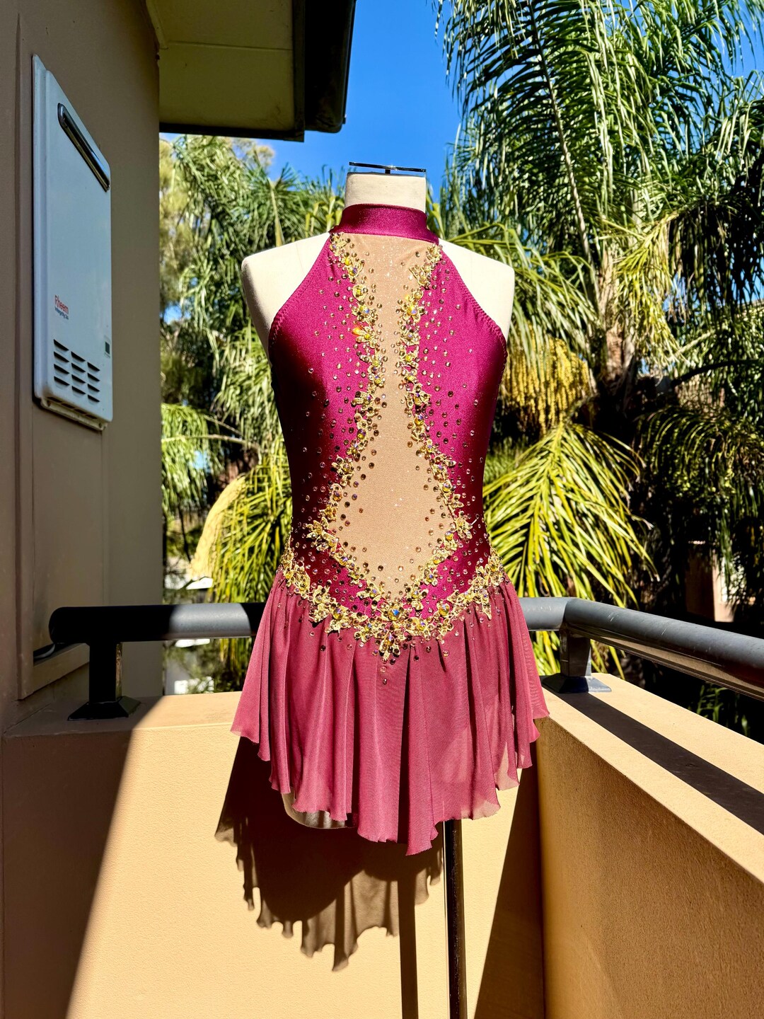 Burgendy and Gold Leotard With Mesh Skirt Circus Performance Staker Ice ...