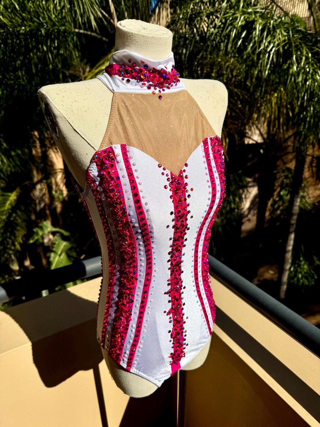 White and Pink Striped Leotard for Circus Pole Aerial Dance Lyra ...