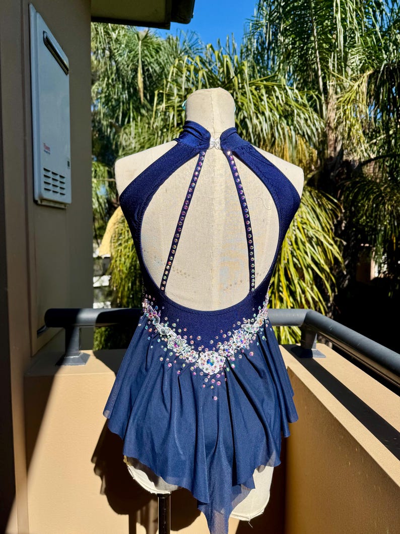 Navy Blue Leotard With Mesh Skirt Circus Performance Staker Ice Skater ...