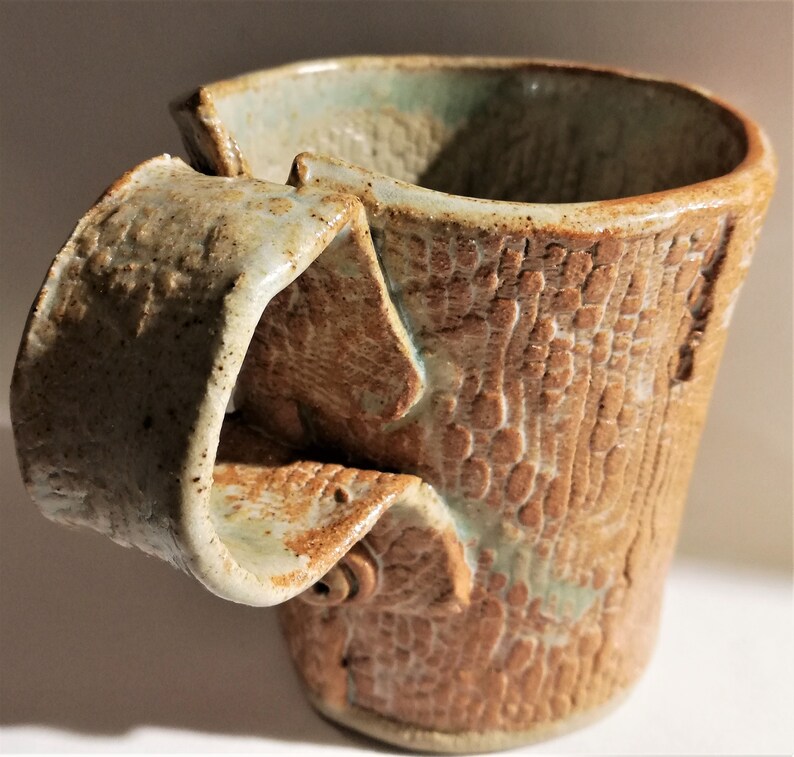 Ceramic Stoneware Mug: Wonky Wraparound, Lace Fabric With Button Design ...