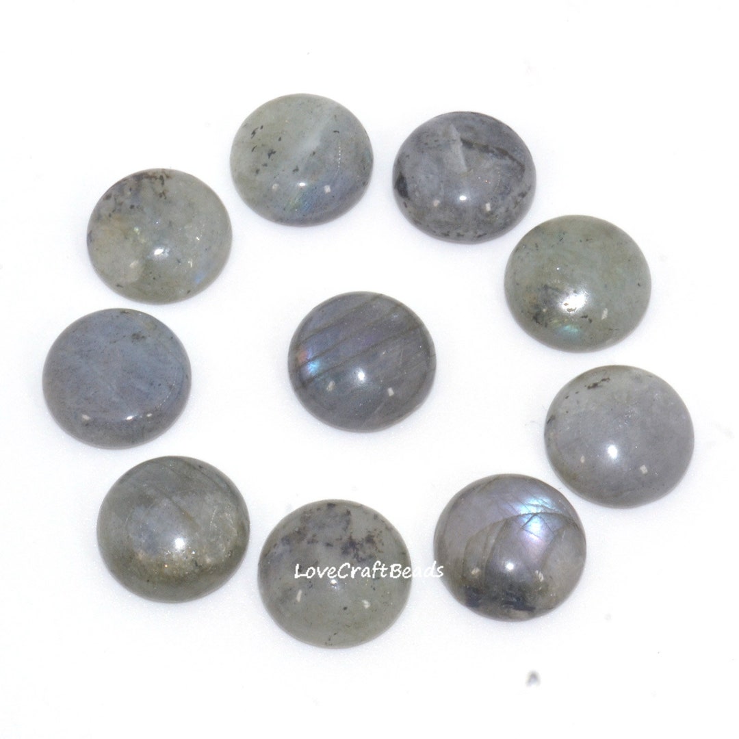 10pcs Gray Labradorite Gemstone Cabochons: Natural Round Flatback, 4 ...