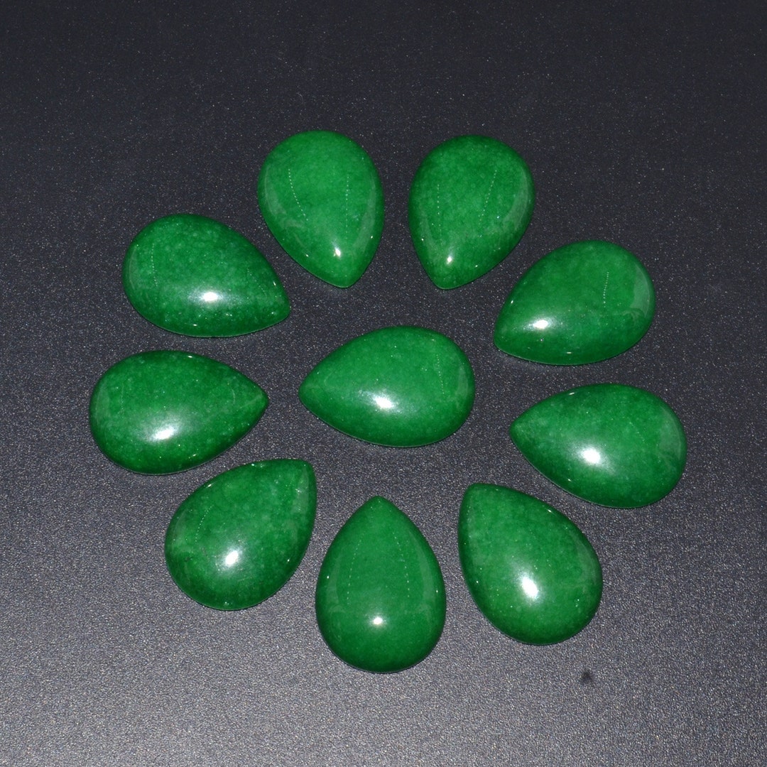 10pcs Dyed Green Jade Teardrop Flatback Gemstone CAB Cabochon 14mm 16mm ...