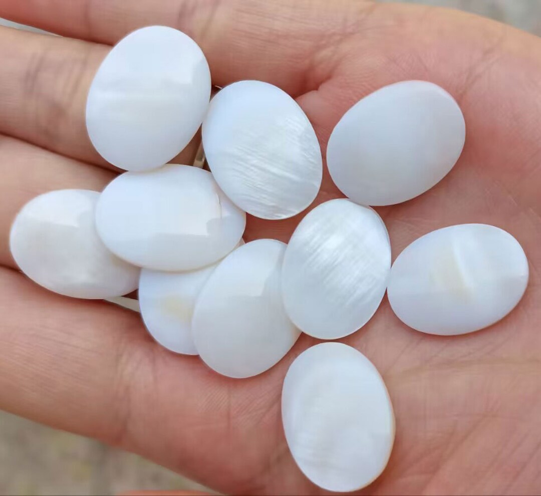10pcs Natural White Shell Oval Flatback Gemstone CAB Cabochon Semi ...