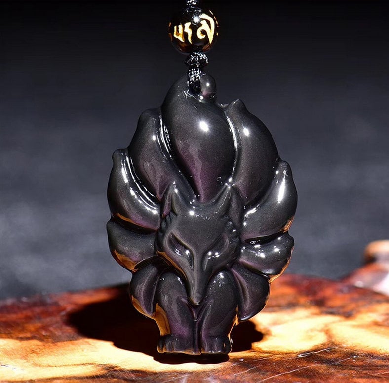 45mm Natural Carved Rainbow Obsidian Fox With Nine Tails - Etsy