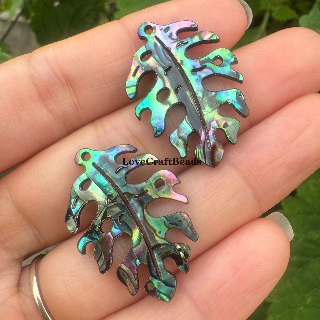 30mm Natural Rainbow Abalone Shell Hollow Out Leaf Gemstone Pendant ...