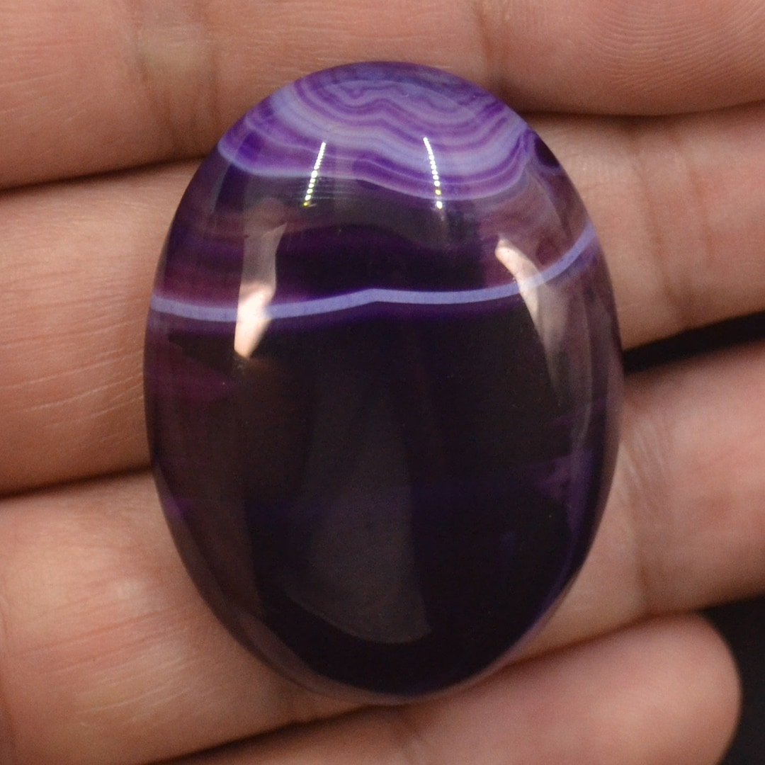 C035 40mm Dark Purple Banded Agate Oval Flatback Gemstone CAB Cabochon ...