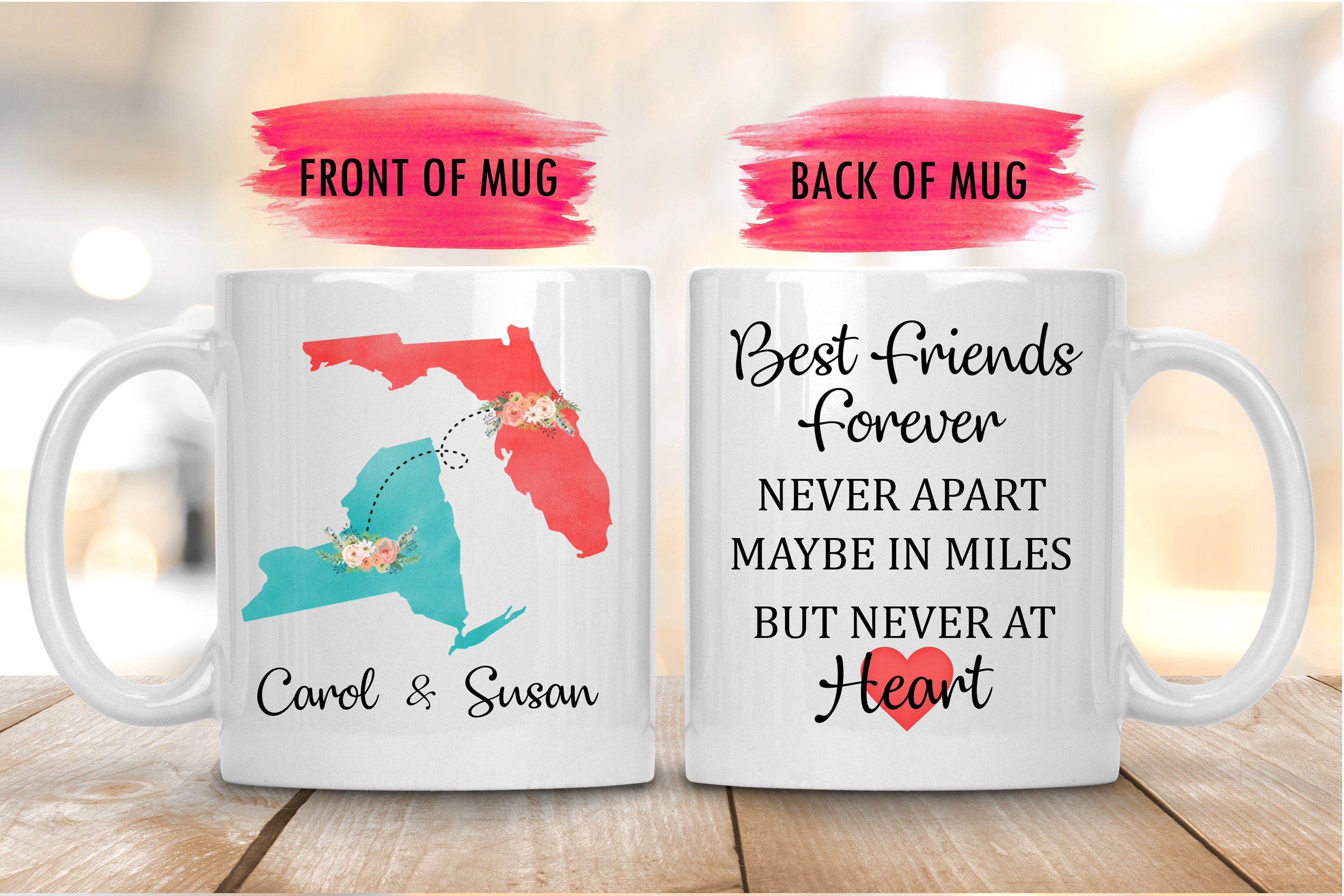 Custom Long Distance Mugbest Friends Forever Mugtwo State | Etsy