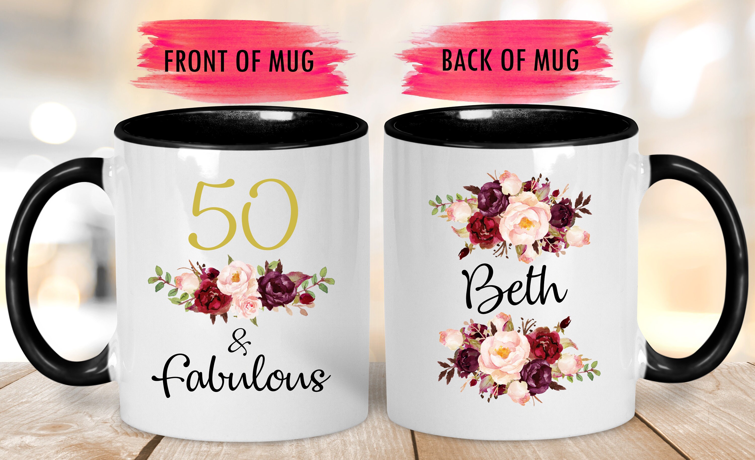 50 and Fabulous Mug,50th Birthday Mug,custom 50th Birthday Gift ...