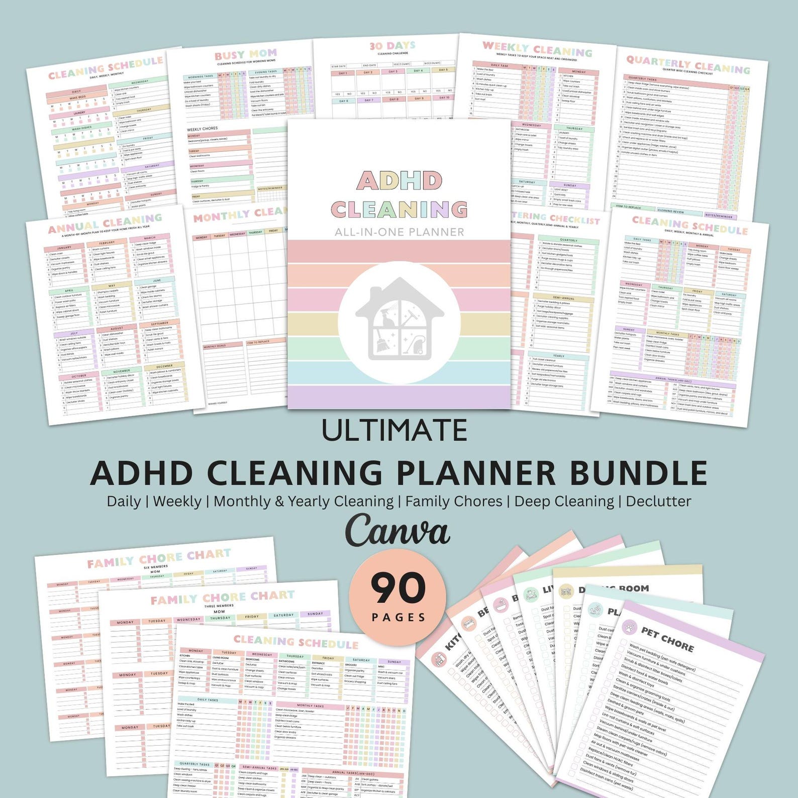 ADHD Cleaning Planner Bundle, Schedule, Checklist, Chore Chart ...
