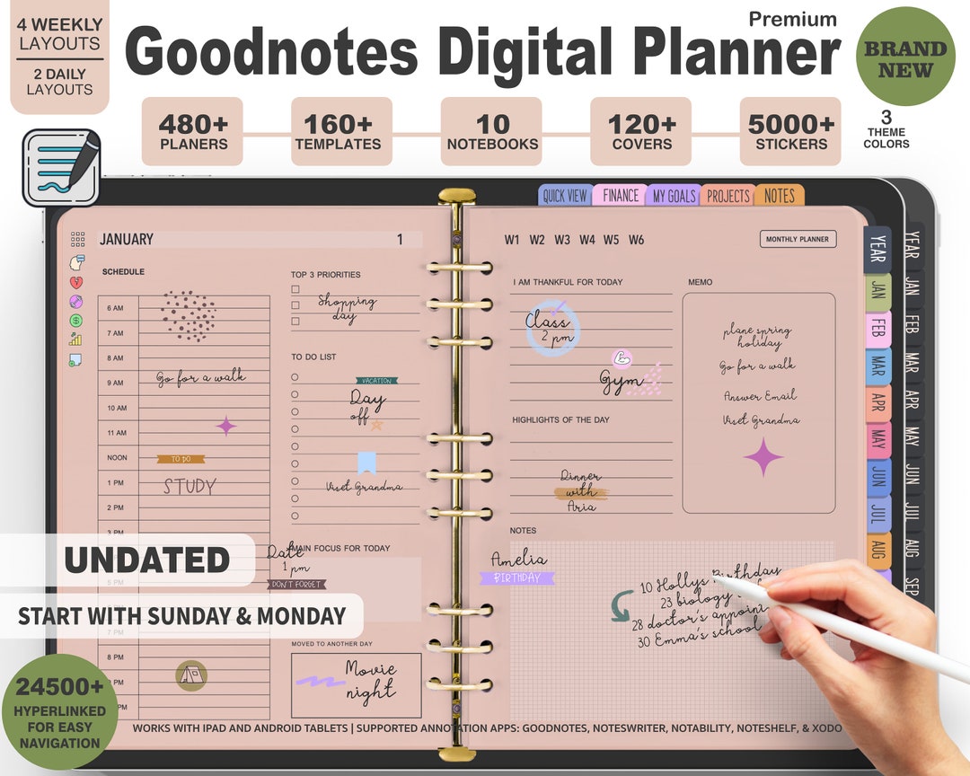 Undated Digital Planner, Goodnotes Planner, Daily Digital Planner, iPad ...