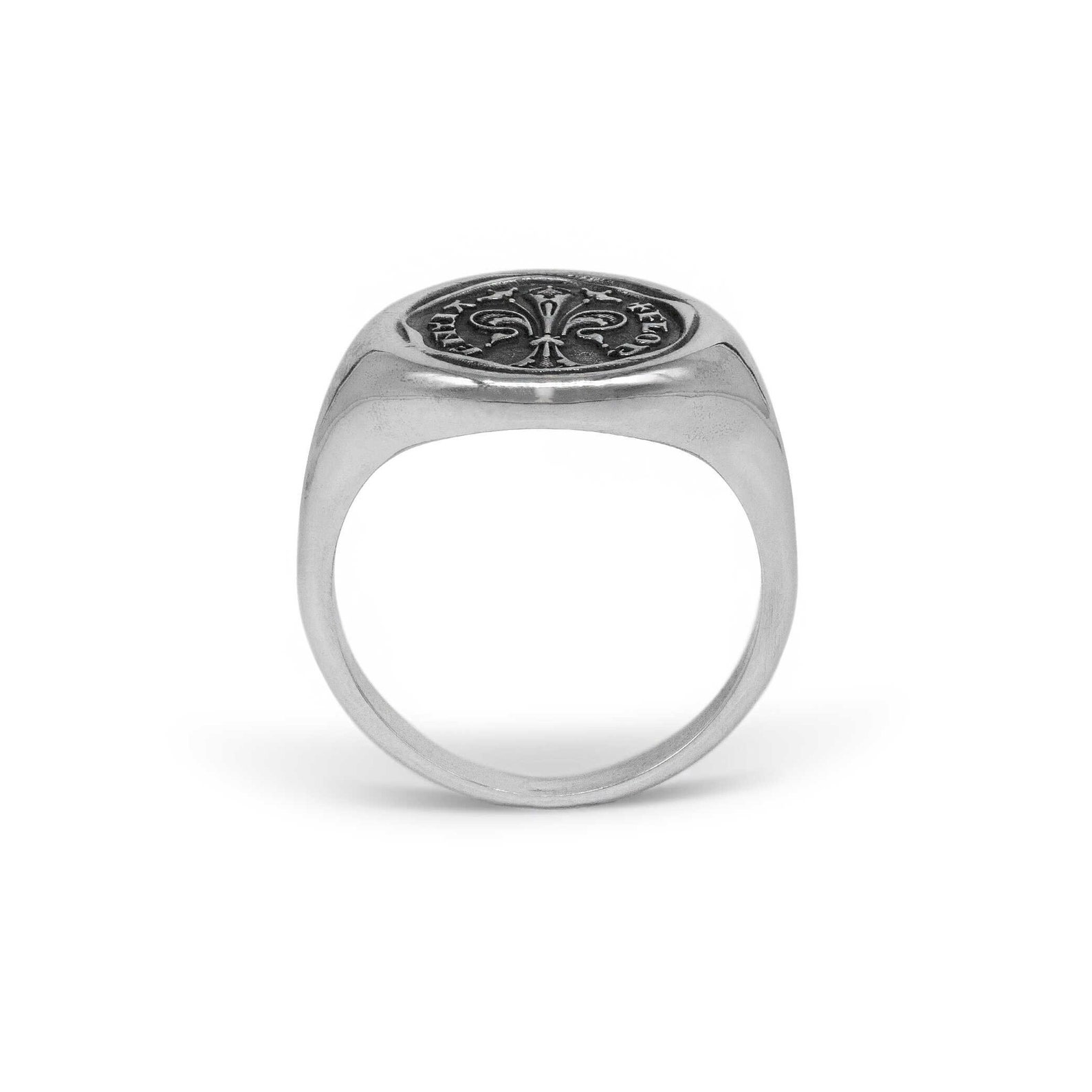 Signet Ring Fiorino Florentine Lily in 925 Sterling Silver, Burnished ...