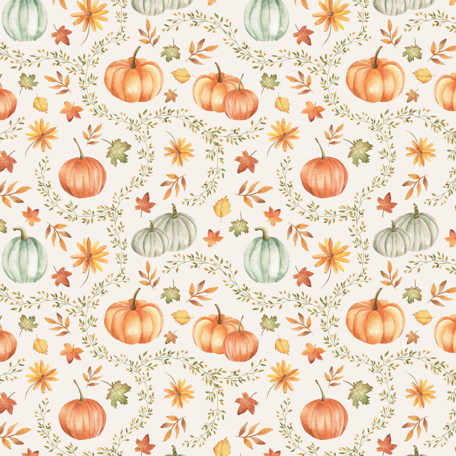 Boho Pumpkin Seamless Pattern | Watercolour Floral Autumn Pumpkins ...