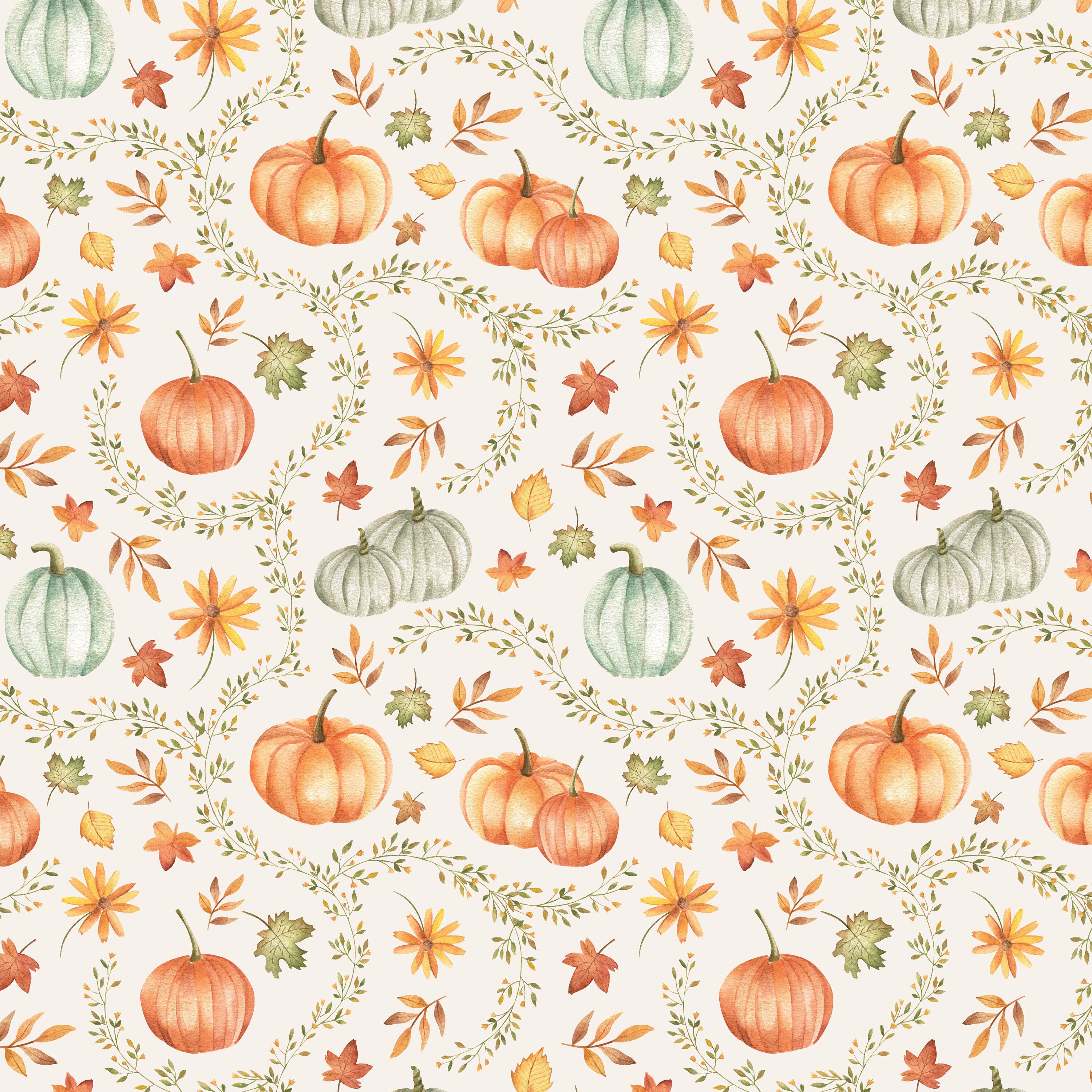 Boho Pumpkin Seamless Pattern Watercolour Floral Autumn Pumpkins Floral ...