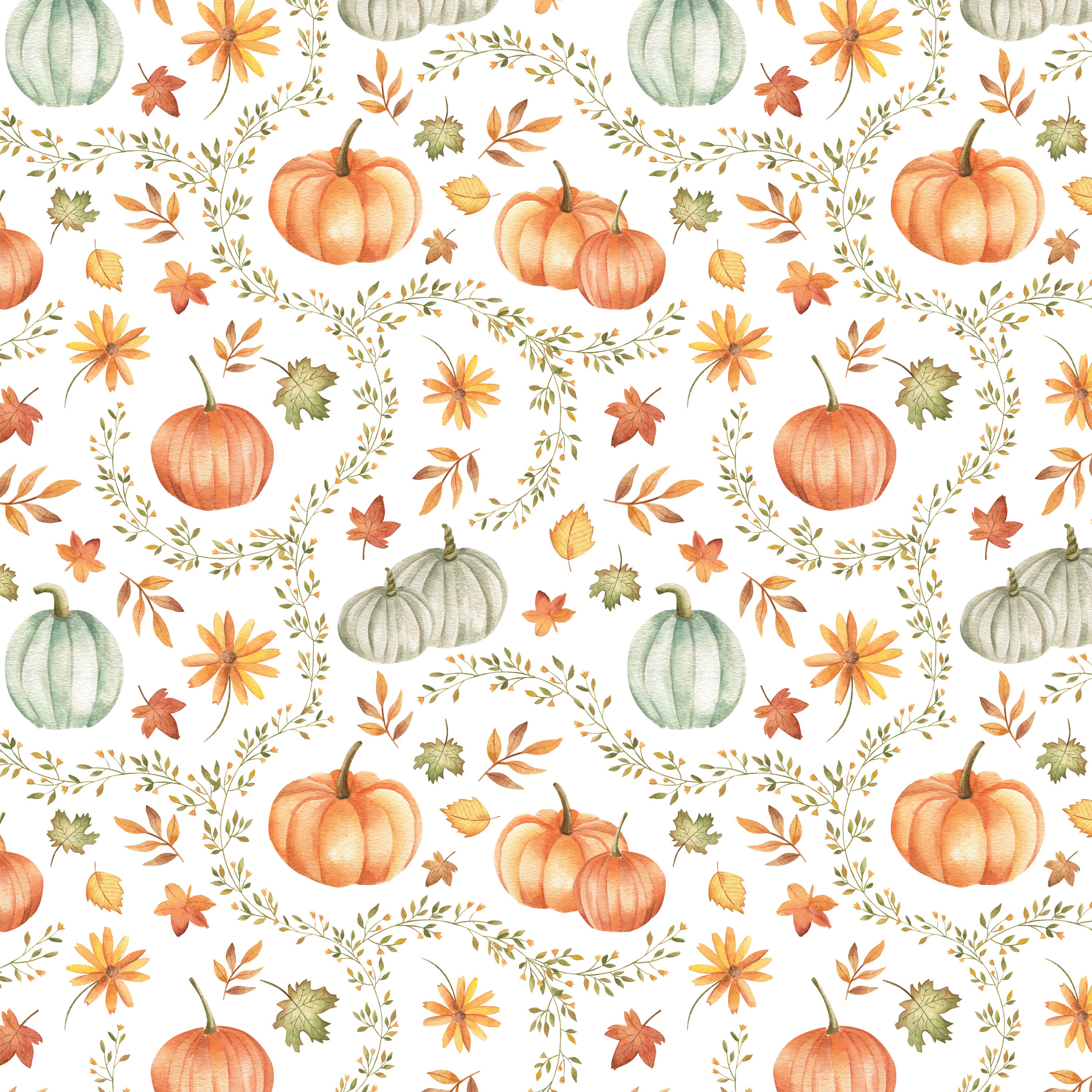 Boho Pumpkin Seamless Pattern | Watercolour Floral Autumn Pumpkins ...