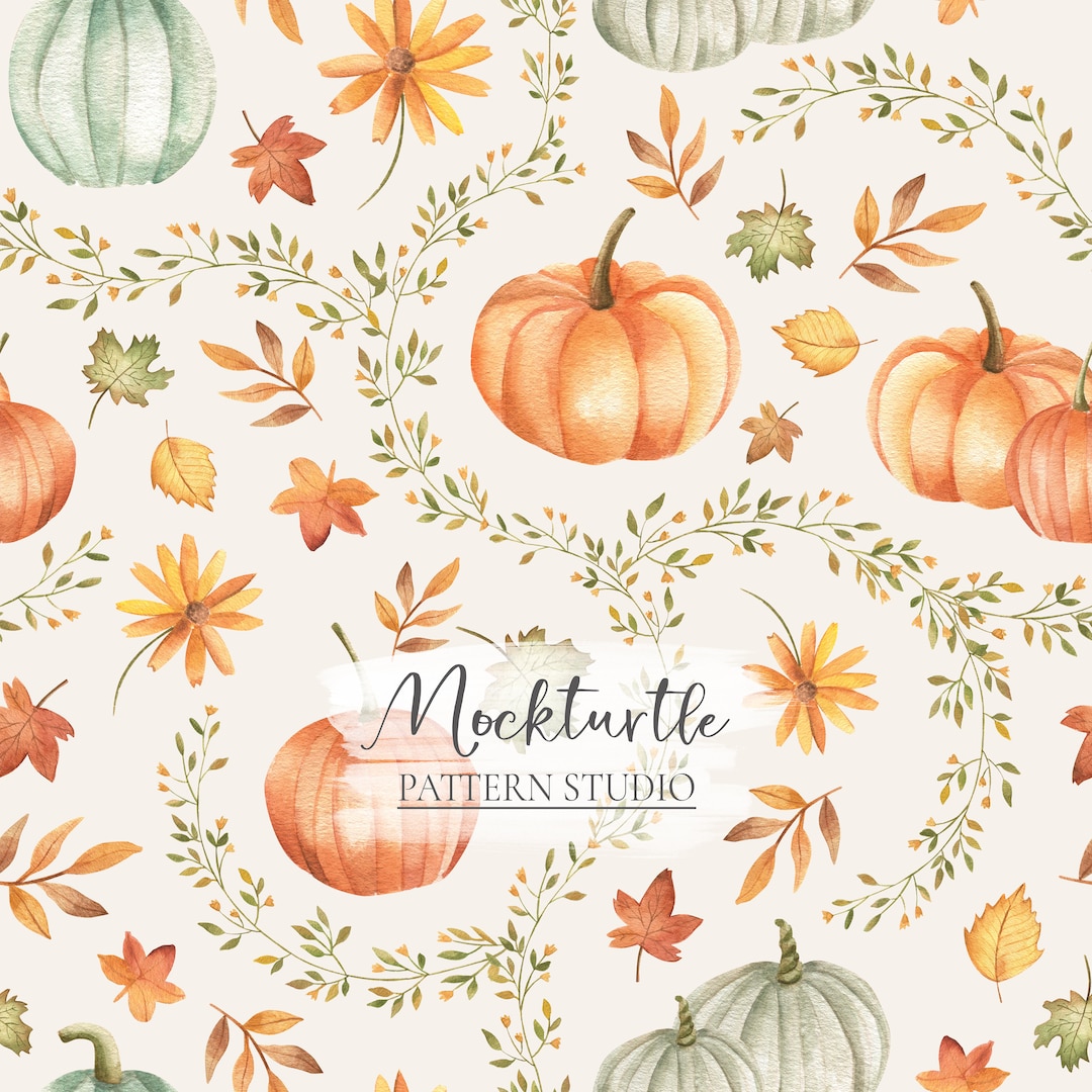 Boho Pumpkin Seamless Pattern | Watercolour Floral Autumn Pumpkins ...
