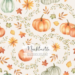Boho Pumpkin Seamless Pattern | Watercolour Floral Autumn Pumpkins ...