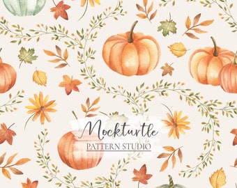 Boho Pumpkin Seamless Pattern | Watercolour Floral Autumn Pumpkins ...