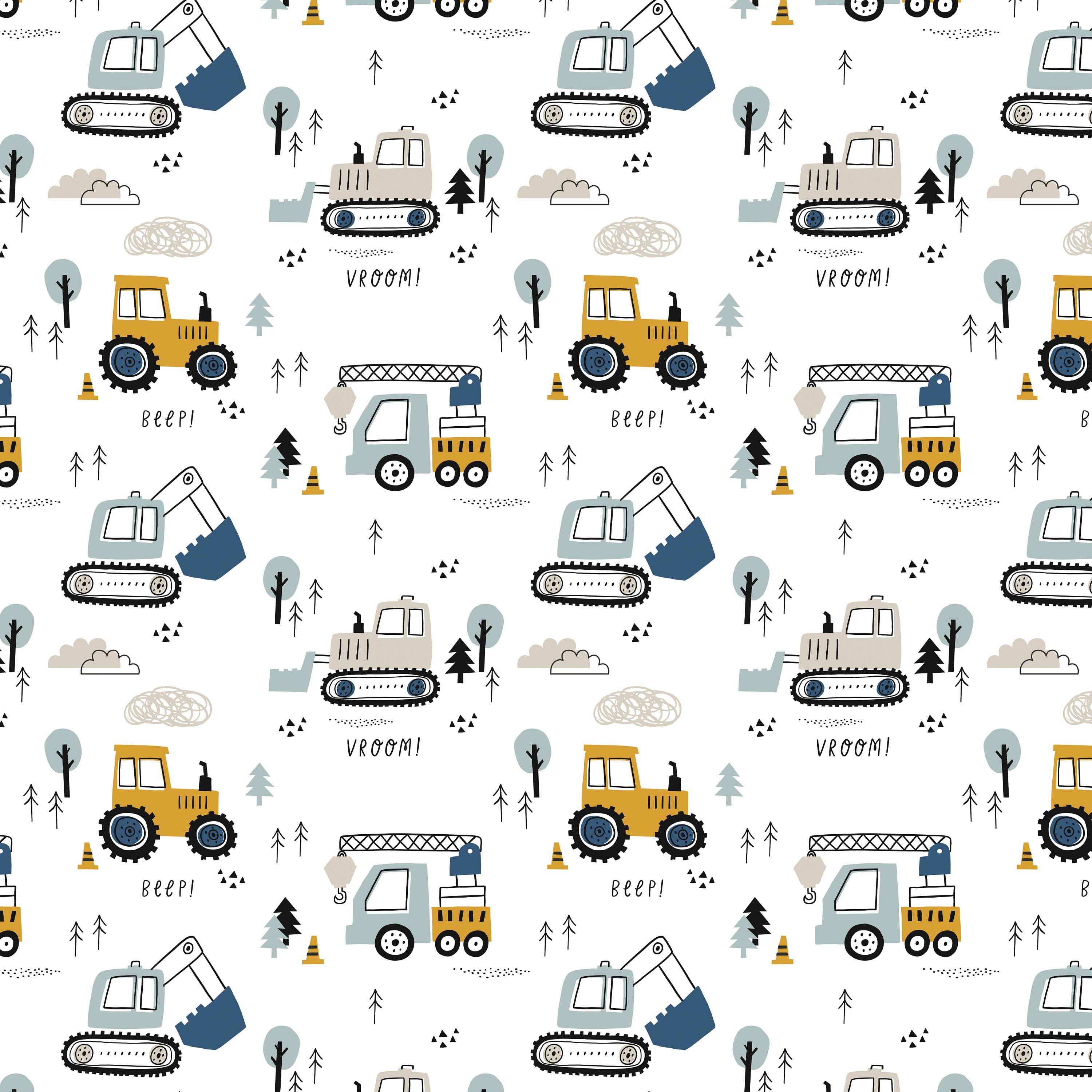 Digger Seamless Pattern Tractor Surface Pattern Transport Seamless Pattern Commercial Use ...