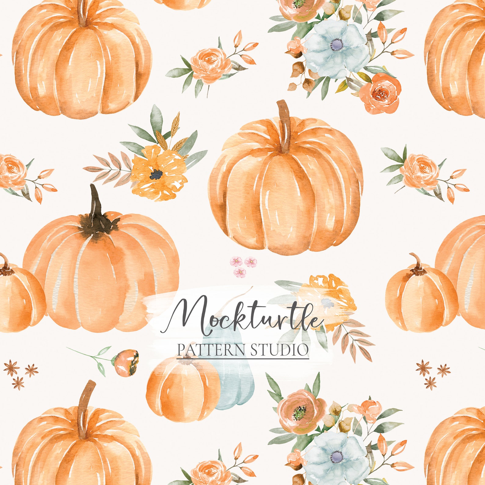 Boho Pumpkin Seamless Pattern | Watercolour Floral Autumn Pumpkins ...