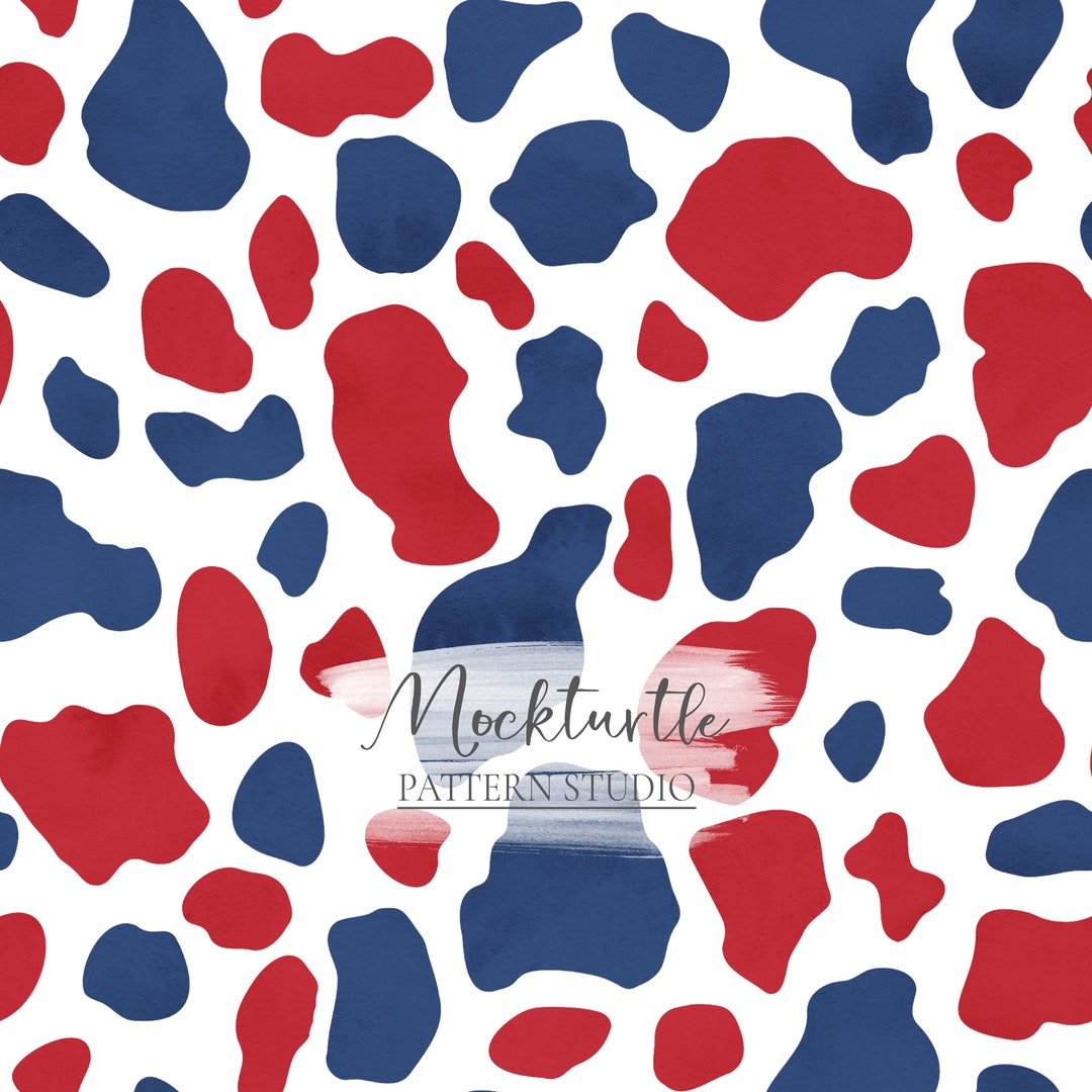 Red, White & Blue Cow Print Seamless Pattern | Commercial Use Surface ...