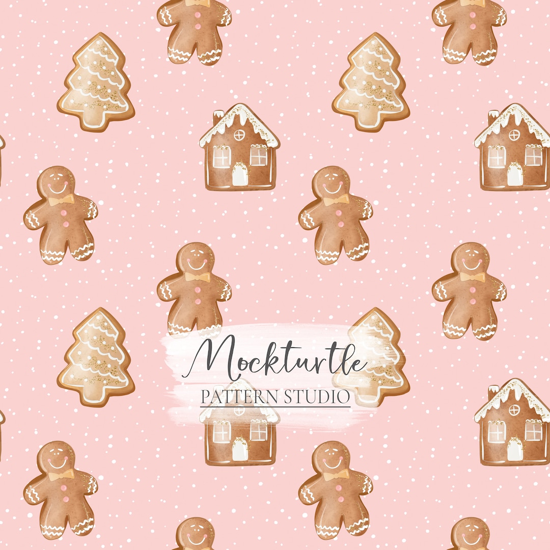 Pink Gingerbread Man Seamless Pattern | Retro Christmas Seamless ...