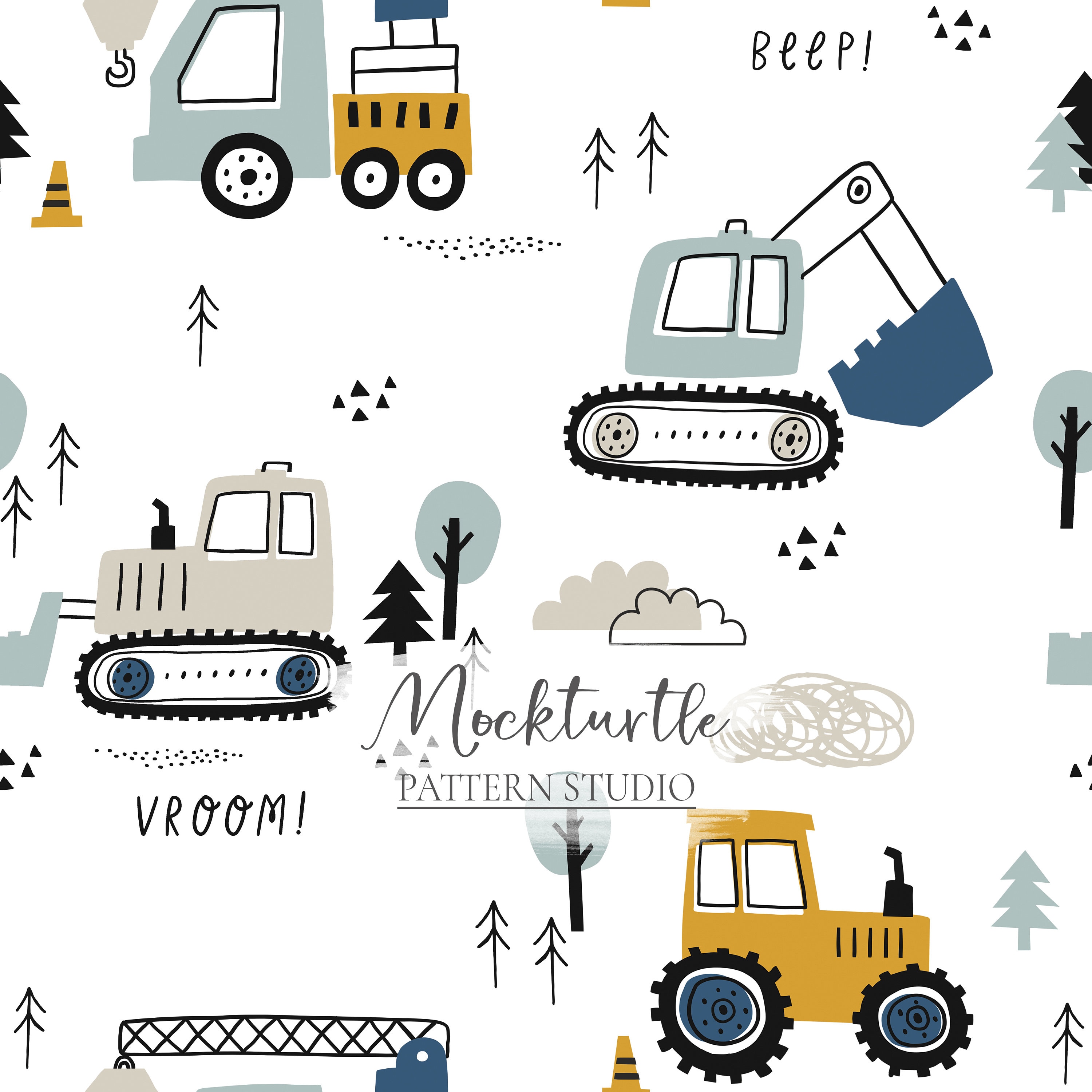 Digger Seamless Pattern Tractor Surface Pattern Transport Seamless ...
