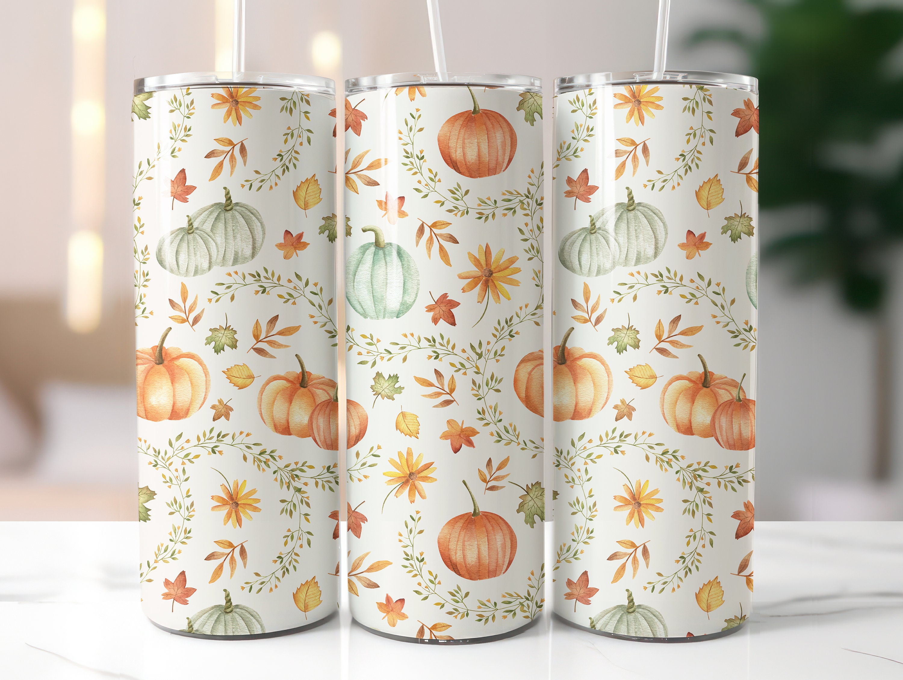 Boho Pumpkin Seamless Pattern Watercolour Floral Autumn Pumpkins Floral ...