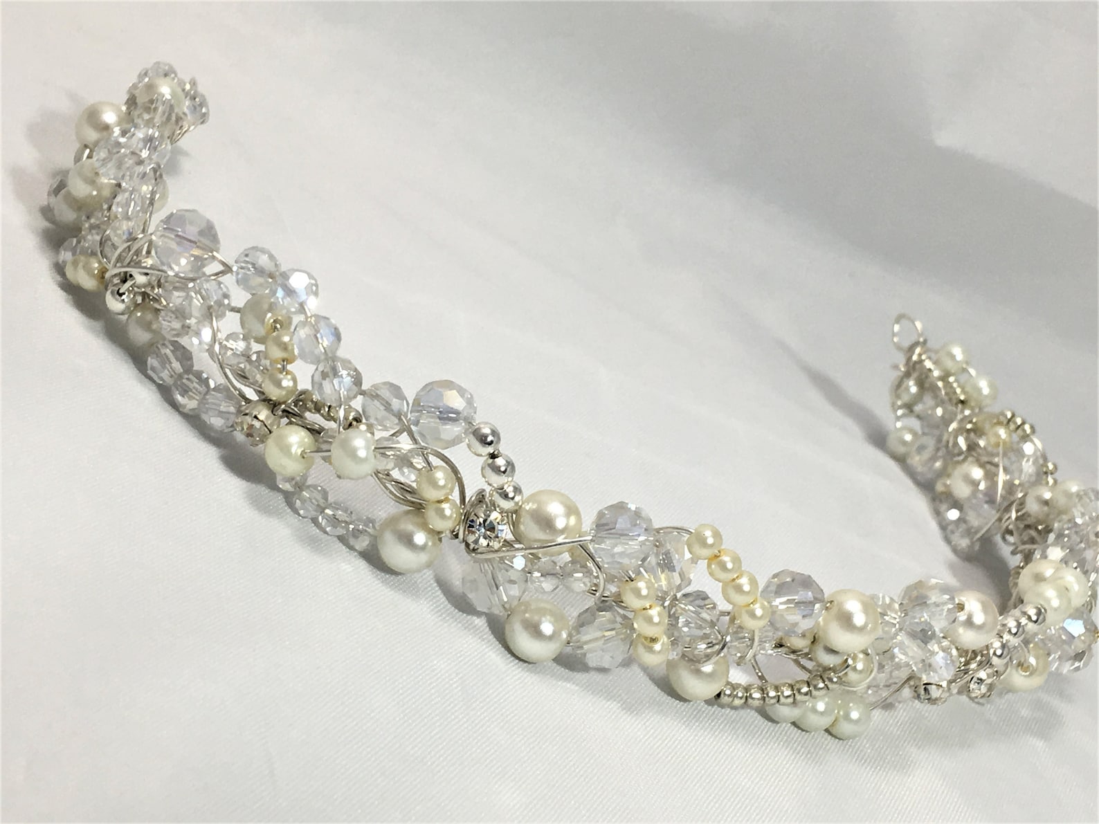 Gold or Silver Pearl & Crystal Hair Vine Tiara Bride Bridesmaids Prom ...