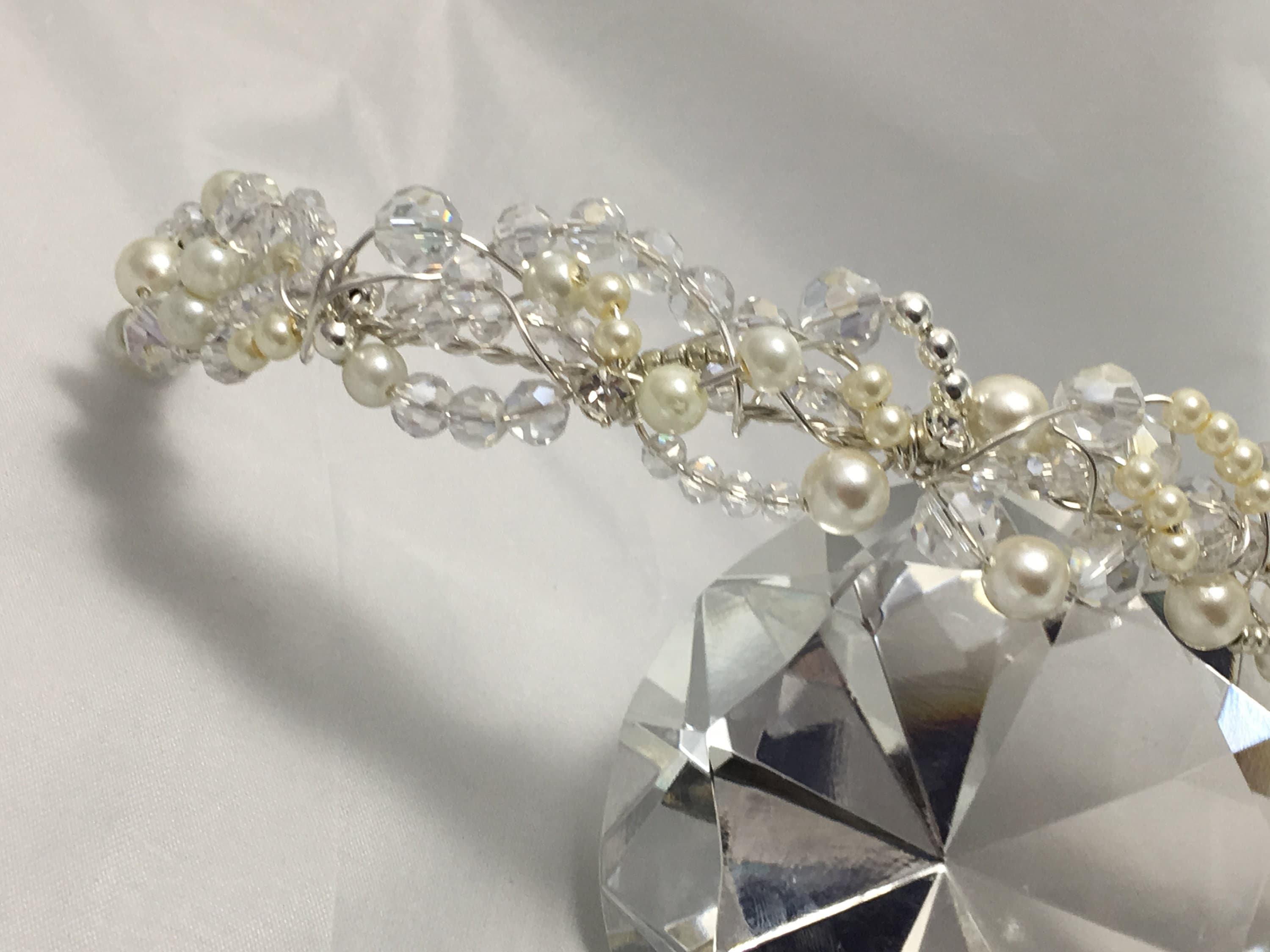 Gold or Silver Pearl & Crystal Hair Vine Tiara Bride Bridesmaids Prom ...