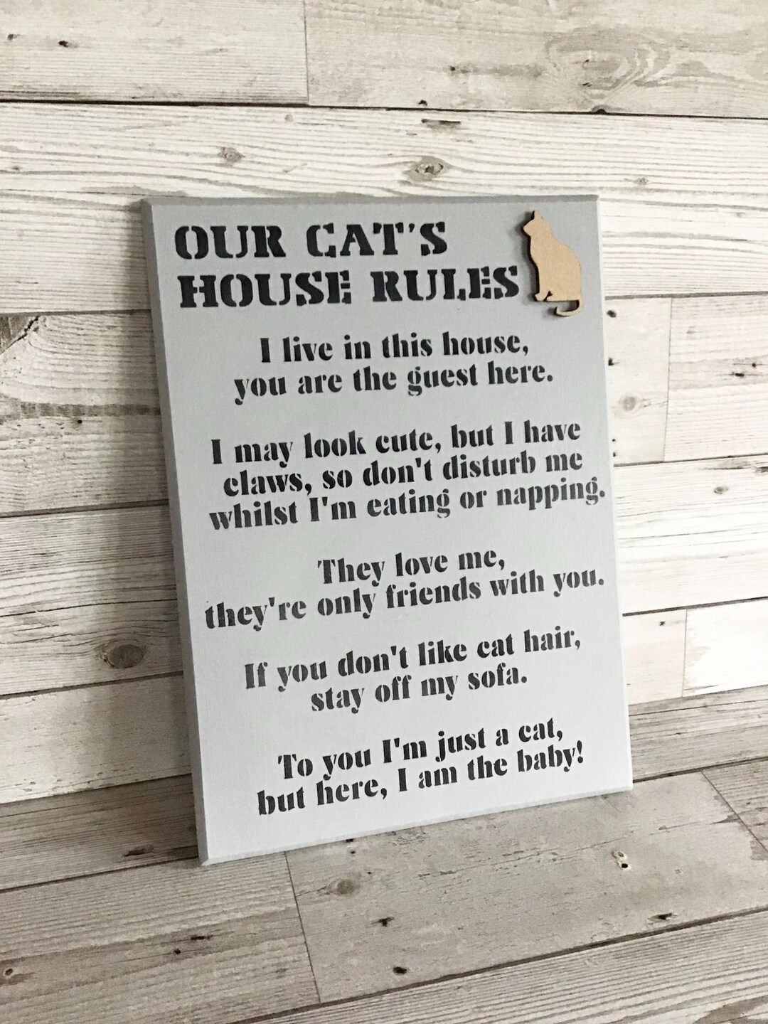 Wooden Cat Sign-cat Rules-cat Gift-cat Lovers-cat Sign-cat Home Decor ...
