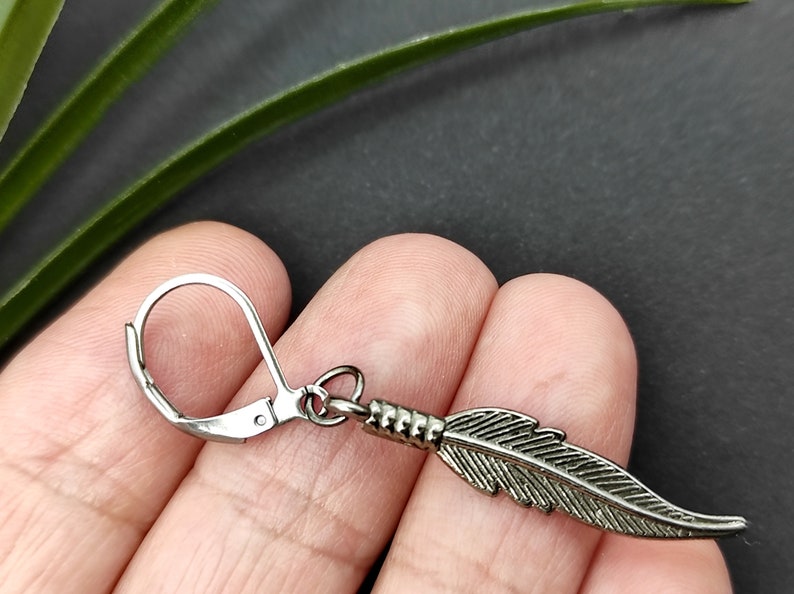 Gunmetal Feather Dangle Feather Earring Symbol Feather Dangle - Etsy