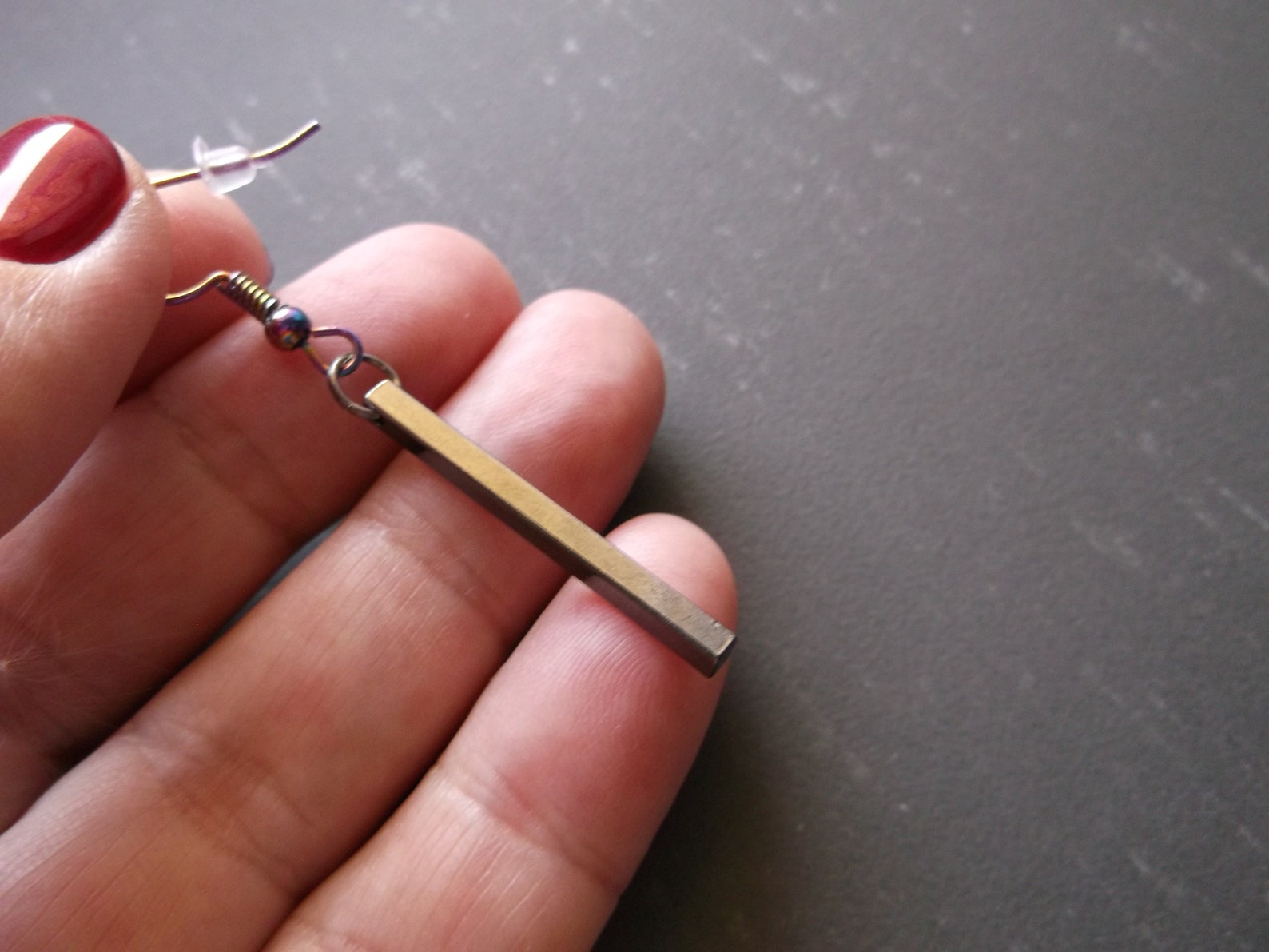 Men stick dangle stick earring one stick earring gunmetal | Etsy