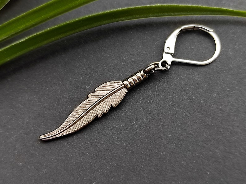 Gunmetal Feather Dangle Feather Earring Symbol Feather Dangle - Etsy