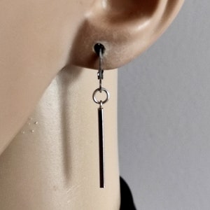 Stainless Steel Stick Dangle Earring, Men's Bar Earring, Modern Silver ...